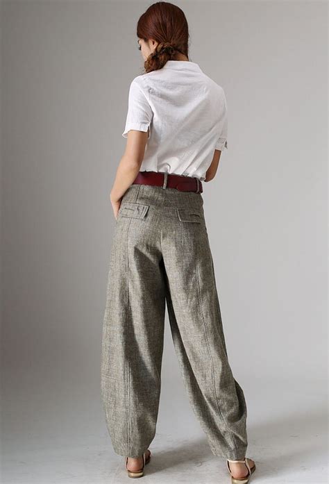 Womens Linen Baggy Pants Washed Linen Pants Long Linen Etsy Linen