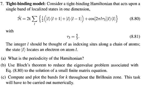 Solved 7 Tight Binding Model Consider A Tight Binding Chegg