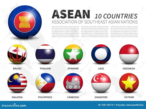 Asean Association Of Southeast Asian Nations 3d Circle Balls And