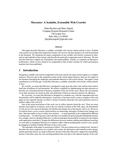 Mercator A Scalable Extensible Web Crawler 1 Introduction