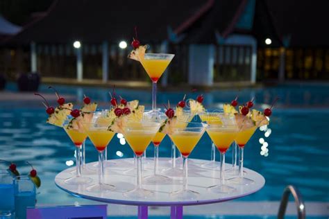 Cocktails Setup By The Pool Stock Image Image Of Cocktails Predinner