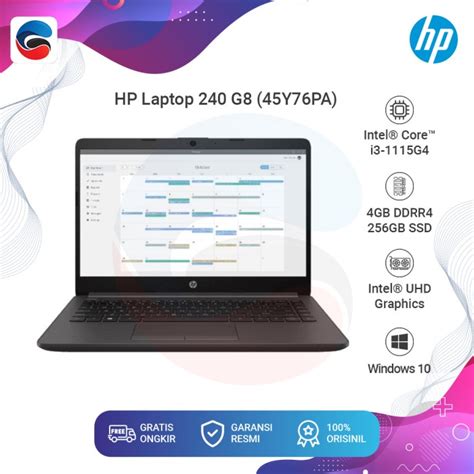 Jual HP Laptop 240 G8 Intel Core I3 1115G4 4GB 256GB SSD Win 10 Home 45Y76PA Shopee