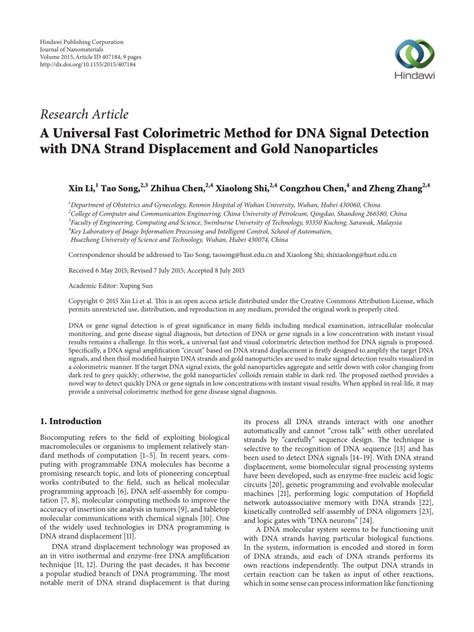 Pdf A Universal Fast Colorimetric Method For Dna Signal Detection With Dna Strand Displacement