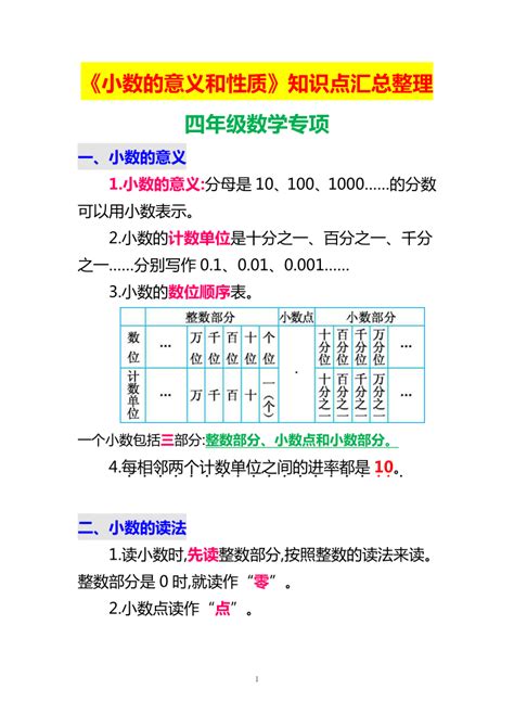 人教版四年级下册数学 《小数的意义和性质》知识点汇总整理 21世纪教育网