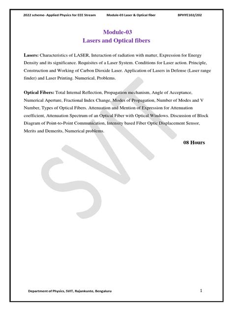 Module 03 Lasers And Optical Fibers Notes Bphye102 Pdf Attenuation