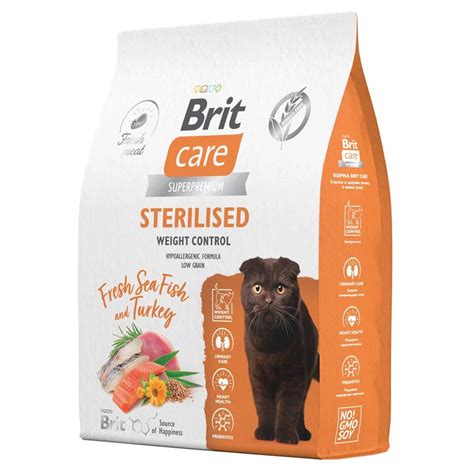 Brit Care Cat Superpremium Sterilised 7кг морская рыба и индейка сухой ...