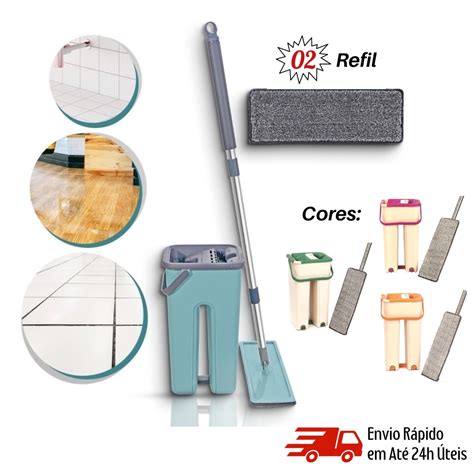Rodo Flat Mop E Balde Lava E Seca Profissional 2 Refil Shopee Brasil
