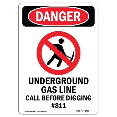 Signmission Safety Sign OSHA Danger 7 Height Underground Gas Line