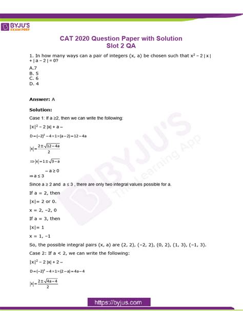 cat 2020 question paper with solution slot 2 qa pdf