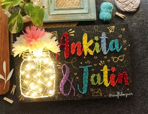 Personalised Couple Name String Art With Light Jar Craftsbazaar