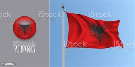 깃대와 둥근 아이콘 벡터 그림에 깃발을 흔들고 알바니아 0명에 대한 스톡 벡터 아트 및 기타 이미지 0명 3차원 형태