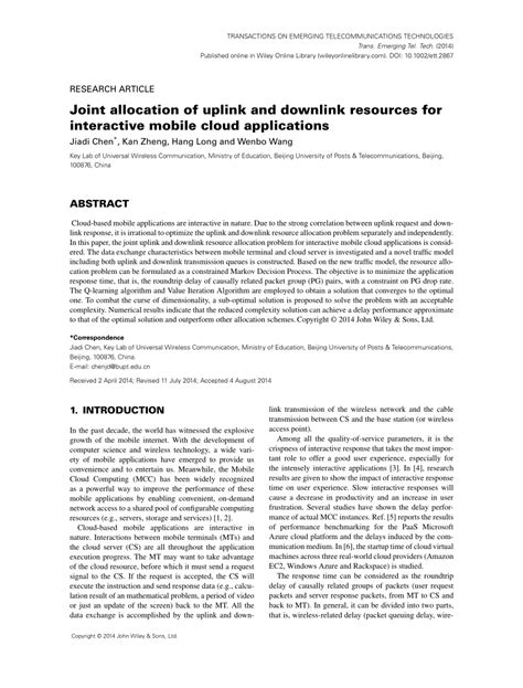 Pdf Joint Allocation Of Uplink And Downlink Resources For Interactive Mobile Cloud Applications