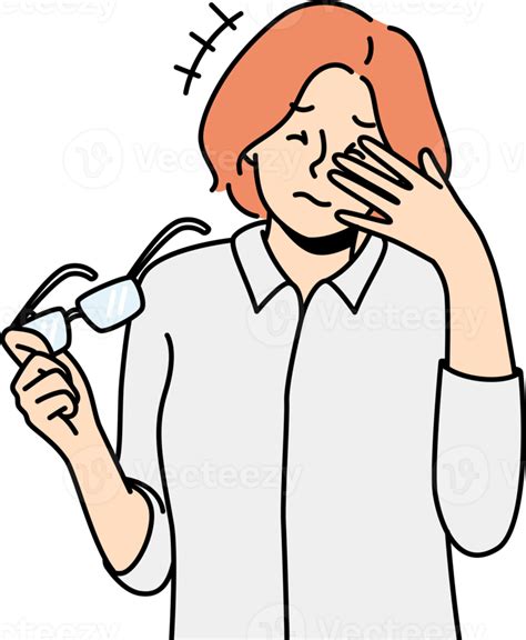 Unhealthy Woman Take Off Glasses Suffer From Headache 21468986 Png