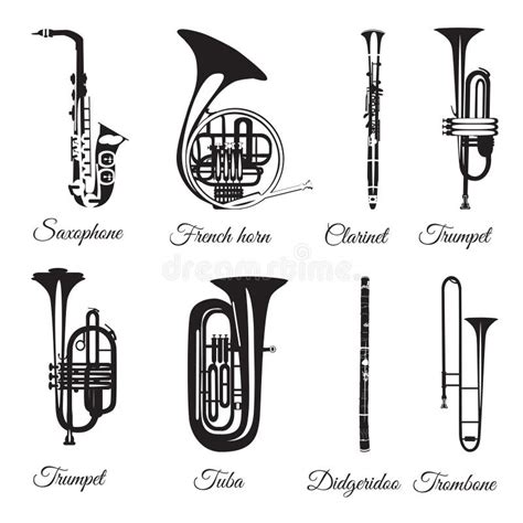 Ensemble De Vecteur D Instruments De Musique Noirs Et Blancs De Vent Illustration De Vecteur