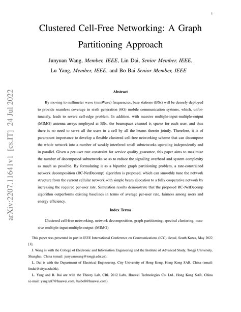 Pdf Clustered Cell Free Networking A Graph Partitioning Approach