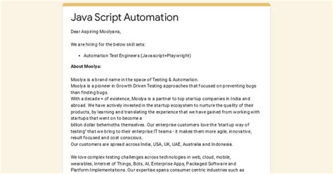 Job Application Moolya Software Testing Qa Professional Community