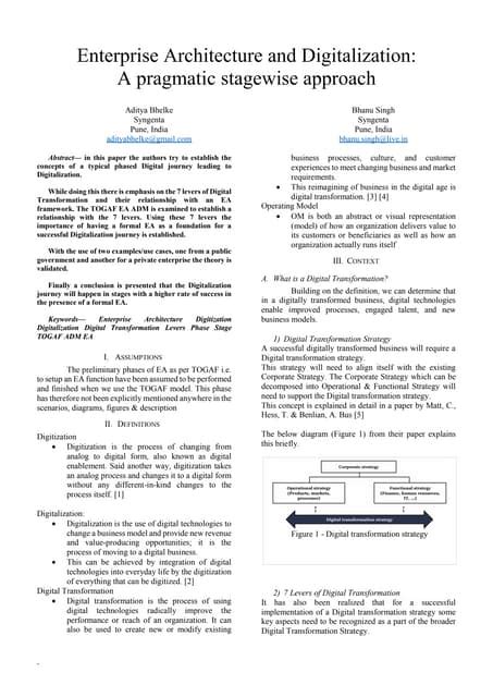 Enterprise Architecture And Digitalization Pragmatic Stage Wise Approach Pdf