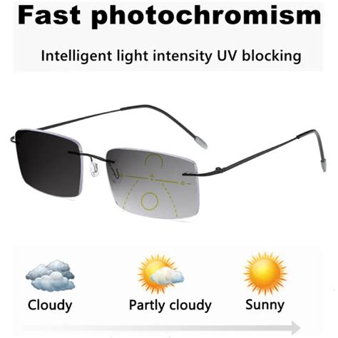 Sports Photochromic Multifocal Rimless Reading Glasses Men Women
