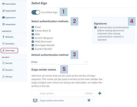 Zefort Sign Settings Zefort