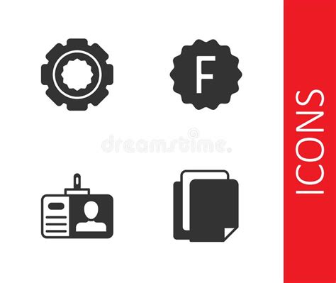 Set File Document Gear Identification Badge And Exam Paper With