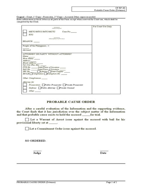 Cf Rp 3d Probable Cause Order Pdf Probable Cause Prosecutor