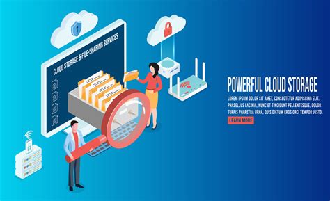 3d Isometric Powerful Cloud Storage Data Center File Management Concept With Administrator
