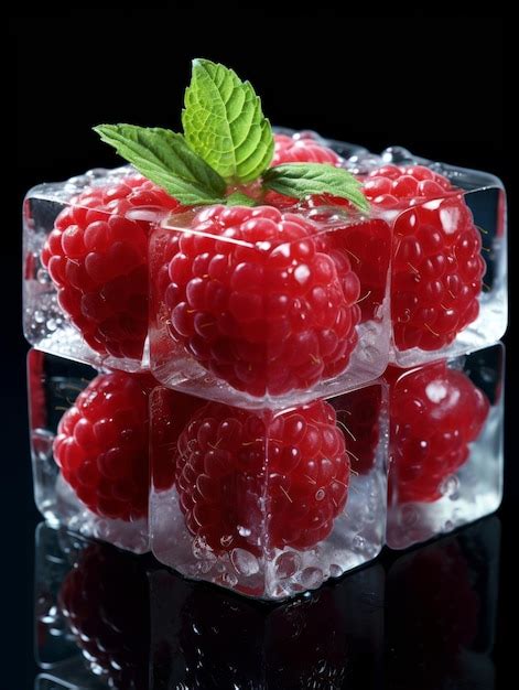 Premium Photo Frozen Raspberry Elegance Berry Encased In Ice