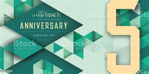 기념일 엠 블 럼 축 하 로고 다섯 번째 생일 벡터 일러스트 레이 션 질감 배경 현대 기하학적 스타일과 다채로운 다각형 디자인 5 주년 기념 템플릿 디자인 기하학 디자인