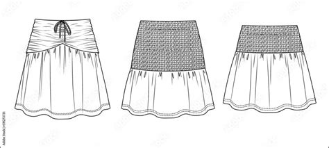 Vector Smocked Mini Skirt Fashion Cad Woman Flared Skirt With
