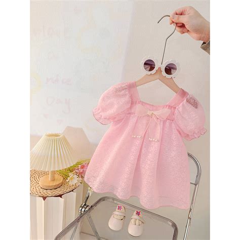 สาวสไตล์ตะวันตกกระโปรงผ้ากอซชุดฤดูร้อนเด็กชุดสาวเด็กแขนสั้นชุดเจ้าหญิงเด็กฤดูร้อนแฟชั่นกระโปรง