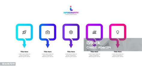 5개의 사각형 요소와 화살표가 있는 수평 진행률 다이어그램입니다 비즈니스 타임라인의 5단계 개념 창의적인 인포그래픽 디자인