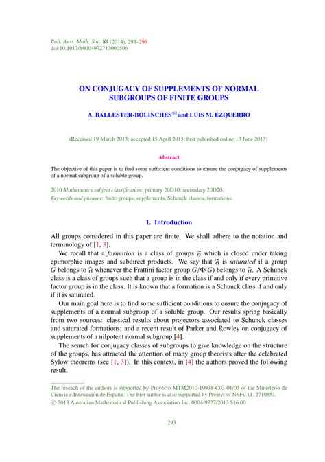 Pdf On Conjugacy Of Supplements Of Normal Subgroups Of Finite Groups