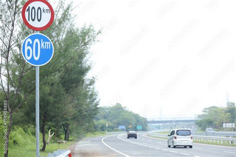 Speed Limit And Minimum Speed Signs On Indonesian Toll Roads The