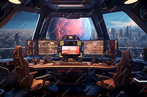 Premium Ai Image Futuristic Computer Gaming Setup Pc High