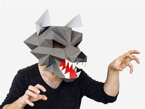 DIY Werewolf Mask Template Low Poly Paper Craft Project Wolf Etsy