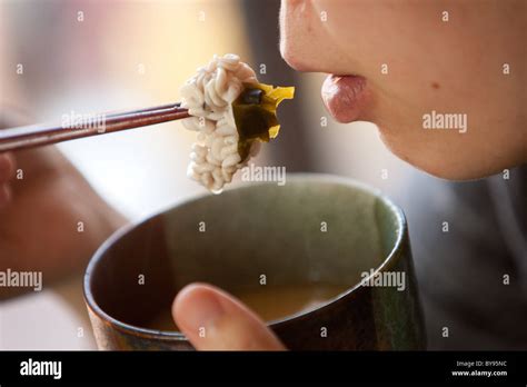 Eating Shirako Cod Sperm As Part Of A Japanese Miso Soup Dish At