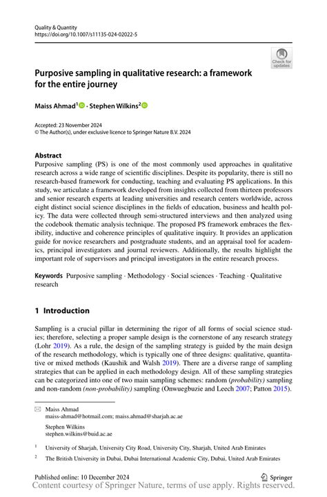 Purposive Sampling In Qualitative Research A Framework For The Entire Journey Request Pdf