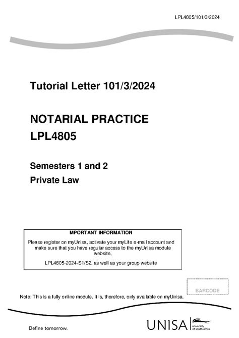 Tutorial Letter 101 2024 3 B Lpl4805 101 3 2024 Tutorial Letter 101 3 2024 Notarial