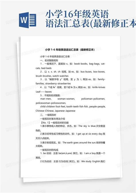 小学1 6年级英语语法汇总表最新修正本word模板下载编号lpeyddzx熊猫办公