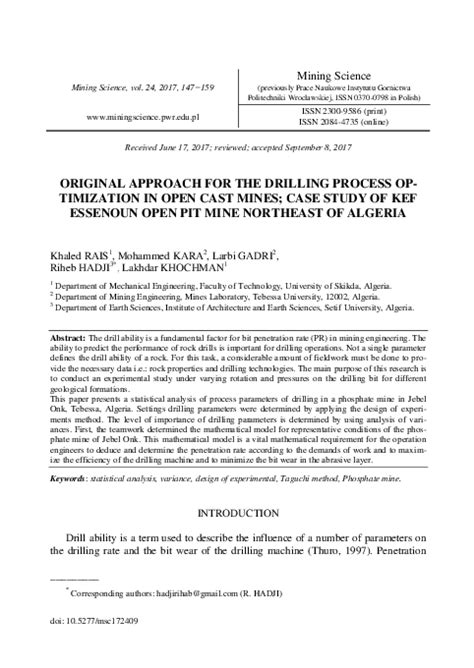 pdf original approach for the drilling process optimization in open