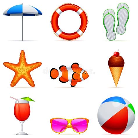 De Realistische Pictogrammen Van De Zomer En Van De Vakantie Vector