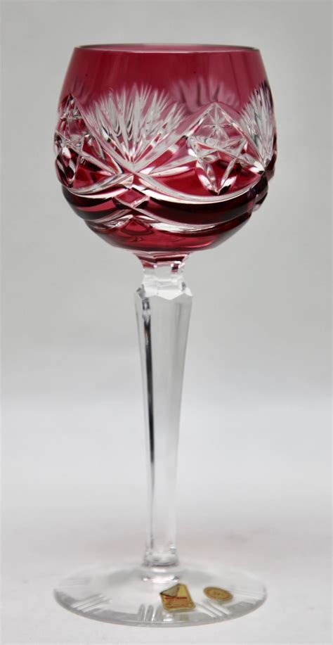 Crystal Mix Set Of 6 Nachtmann Stem Glasses With Colored Overlay Cut To