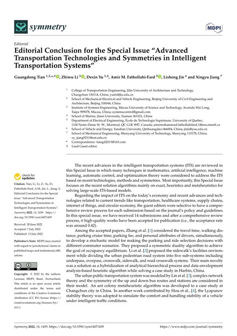 Pdf Editorial Conclusion For The Special Issue “advanced Transportation Technologies And