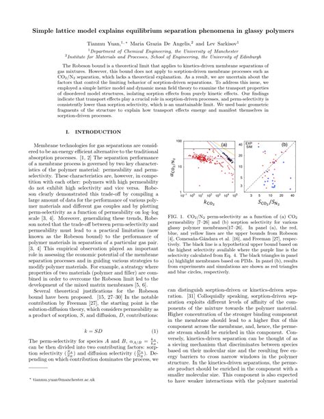 Pdf Simple Lattice Model Explains Equilibrium Separation Phenomena In Glassy Polymers