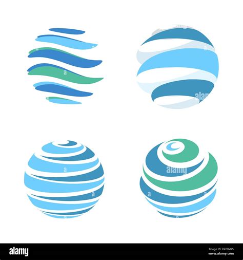 Abstract Blue Global Planet Stripped Vector Logos Template Set
