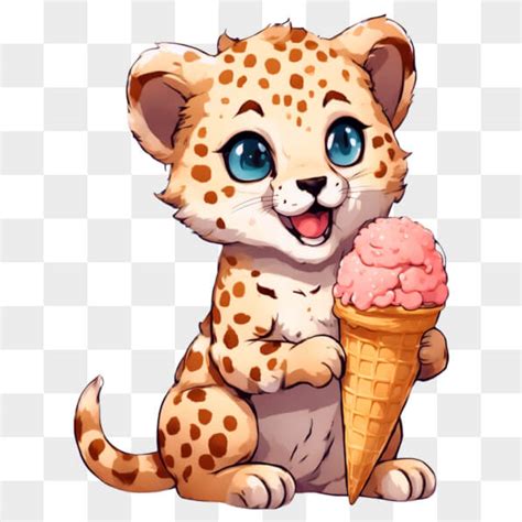 Download Kawaii Cheetah Cub Holding Ice Cream Cone Kawaii Online