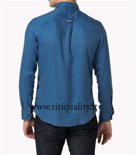 Tommy Hilfiger Camicia Uomo In Lino Blu Dm0dm02287 Riti Quality