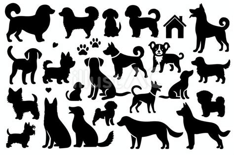 フリーカット絵素材／犬のシルエットセットイラスト No 25046851｜無料イラスト・フリー素材なら「イラストac」