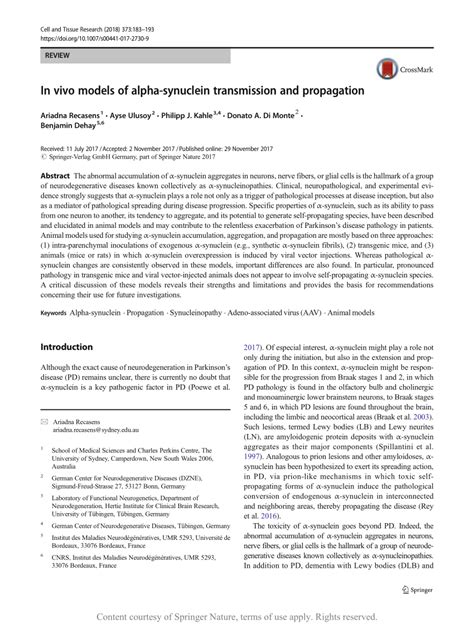 In Vivo Models Of Alpha Synuclein Transmission And Propagation