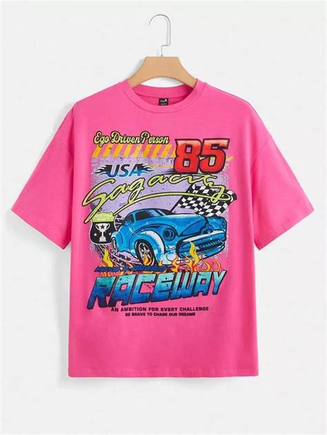 Shein Coolane Car And Slogan Graphic Drop Shoulder Tee Shein Usa T